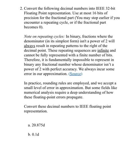 Solved Convert The Following Decimal Numbers Into IEEE Chegg