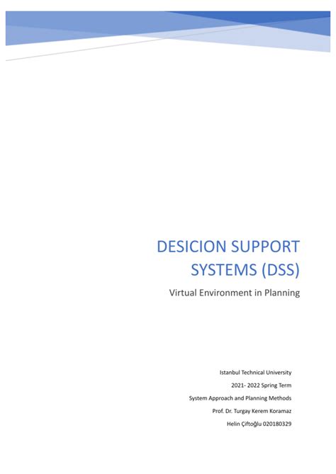 Pdf Decision Support Systems Dss Virtual Environment In Urban Planning