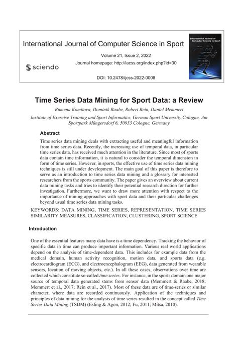 Pdf Time Series Data Mining For Sport Data A Review