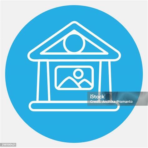 아이콘 아트 갤러리 박물관 건물 요소 파란색 원형 스타일의 아이콘입니다 인쇄물 웹 포스터 로고 사이트 계획 지도 인포그래픽 등에