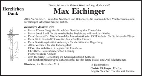 Traueranzeigen Von Max Eichinger Mittelbayerische Trauer