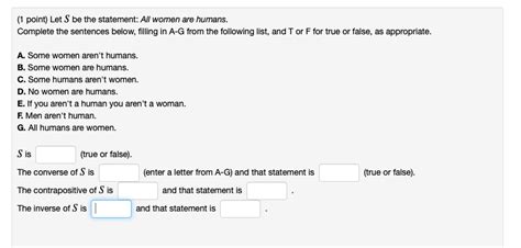 Solved 1 Point Let S Be The Statement All Women Are Chegg Com