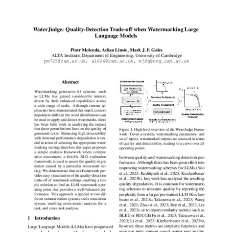 Waterjudge Quality Detection Trade Off When Watermarking Large