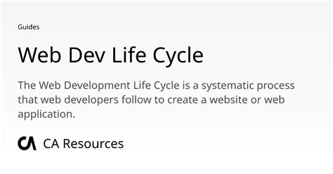 Web Dev Life Cycle Ca Resources