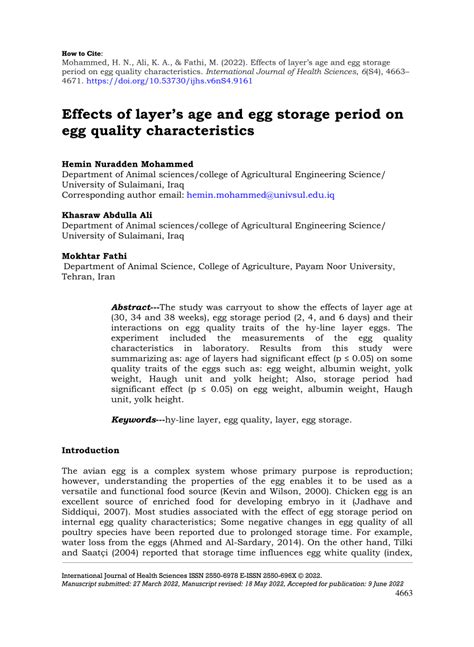 Pdf Effects Of Layers Age And Egg Storage Period On Egg Quality Characteristics