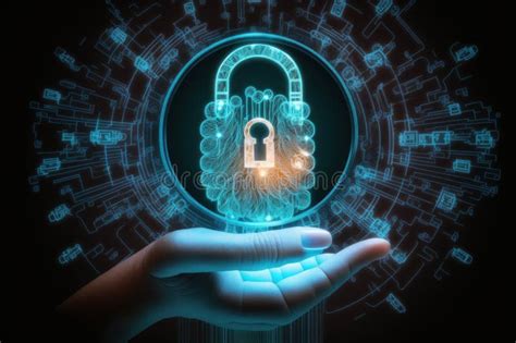 Cyber Security Concept Hand Holding Digital Padlock On Blue Background Stock Illustration