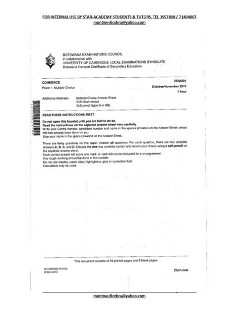 Bgcse Commerce Pp12010 Pdf