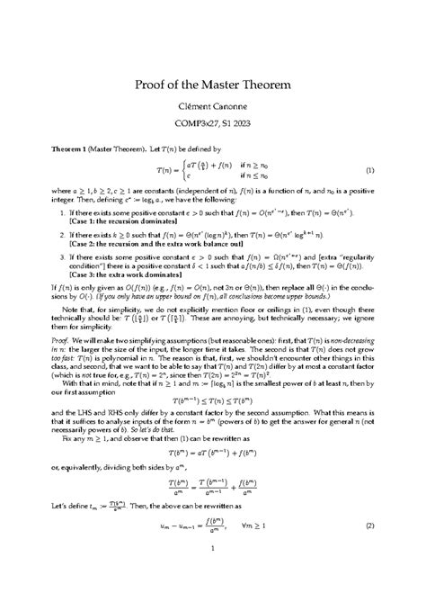 master theorem proof proof of the master theorem cl ́ement canonne