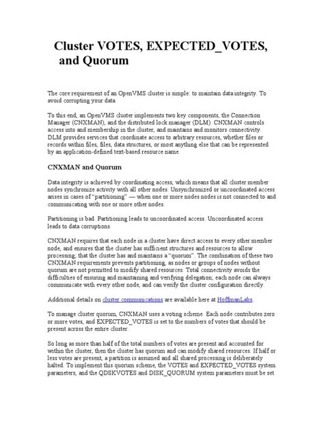Openvms Cluster Votes Expected Votes Pdf Computer Cluster Computer Hardware