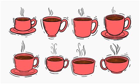 김이 모락모락 나는 커피로 채워진 분홍색 커피 컵의 다양한 크기와 스타일을 보여주는 일러스트 세트 초콜릿 컵 0명에 대한 스톡 벡터 아트 및 기타 이미지 Istock