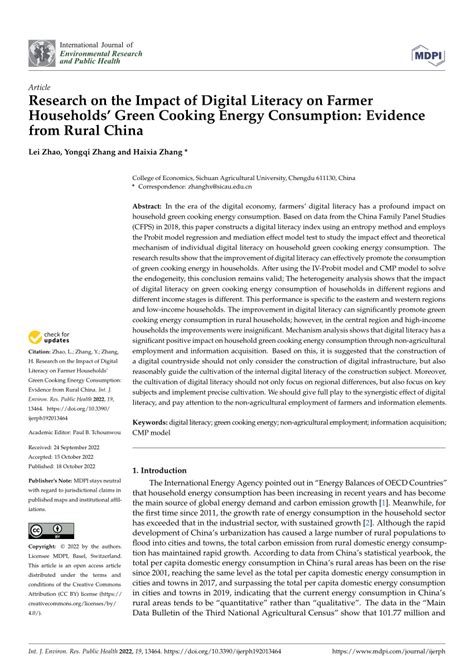 Pdf Research On The Impact Of Digital Literacy On Farmer Households Green Cooking Energy