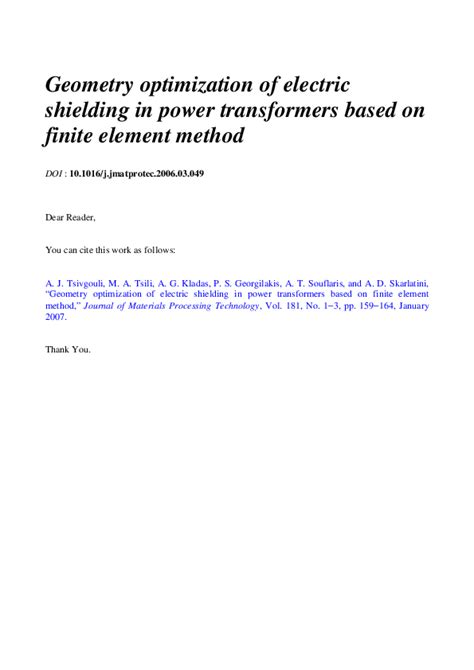 Pdf Geometry Optimization Of Electric Shielding In Power Transformers