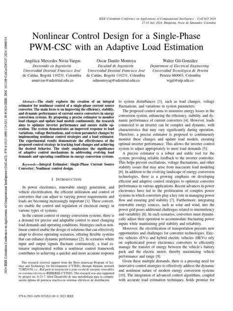 Nonlinear Control Design For A Single Phase Pwm Csc With An Adaptive