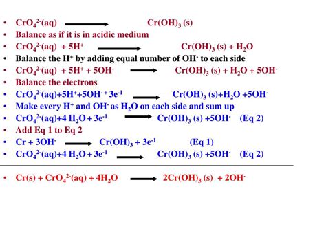 Ppt Balance The Following Reaction Cr S Cro 4 2 Aq Cr Oh 3 S