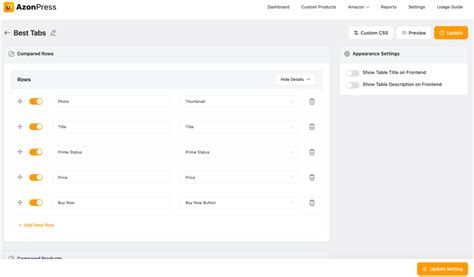 create amazon products comparison table in wordpress