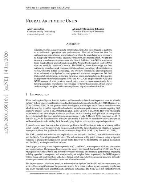 pdf neural arithmetic units