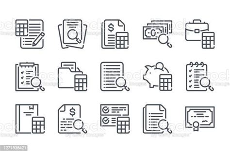 관련 라인 아이콘 집합을 회계 및 감사합니다 계산 선형 아이콘입니다 재무 검토개요 벡터 표지판 및 기호 컬렉션입니다 개념에 대한 스톡 벡터 아트 및 기타 이미지 Istock