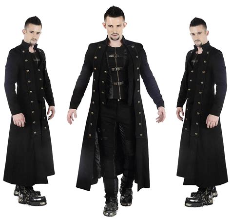 Mens Black Steampunk Military Trench Coat Long Jacket Gothic Vtg Etsy