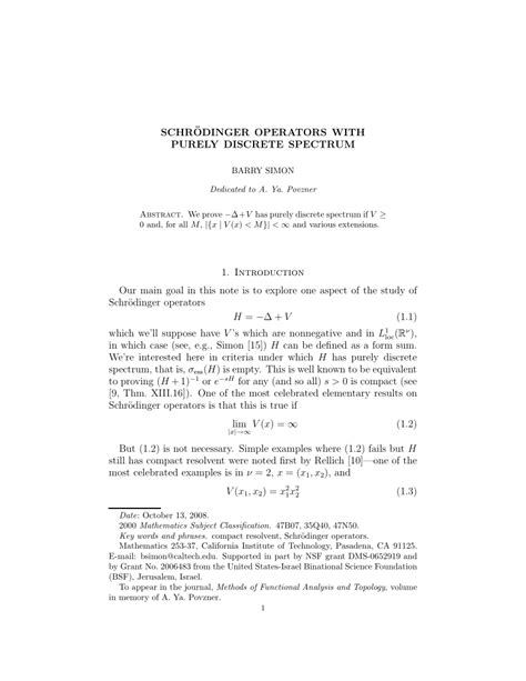 Pdf Schrodinger Operators With Purely Discrete Spectrum