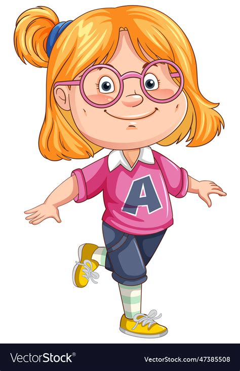 Cute Girl Wearing Glasses Cartoon Character Vector Image