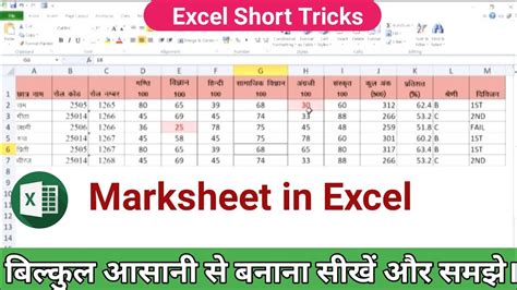 How To Make Marksheet In Ms Excel Excel Tutorial In Hindi SCC Center YouTube