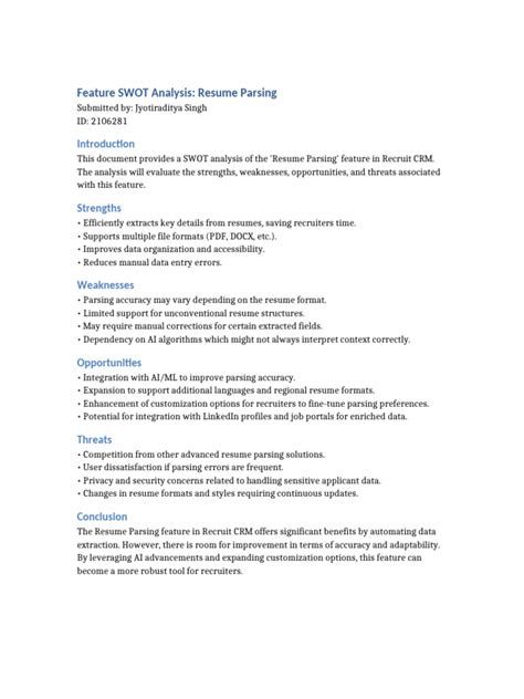 Swot Analysis Resume Parsing Pdf