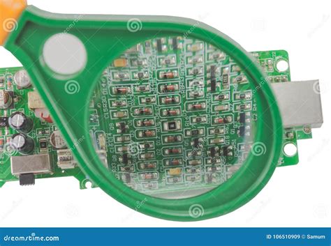 Magnifier With Pcb Stock Image Image Of Mother Transistor 106510909