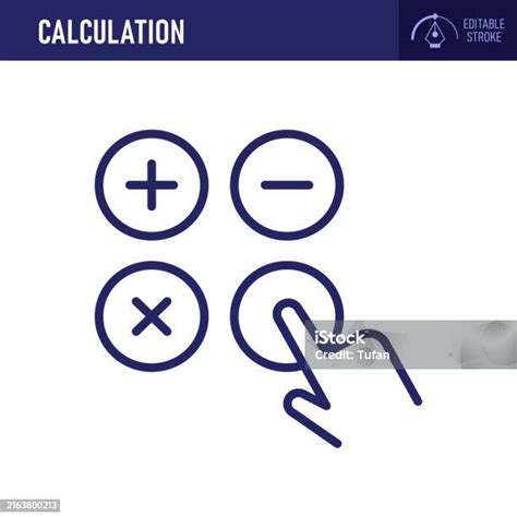 계산 아이콘 더하기 빼기 곱셈 편집 가능한 획 가는 선 벡터 픽셀 퍼펙트 수학 연산 디지털 인터페이스 사용자 상호 작용 현대적인