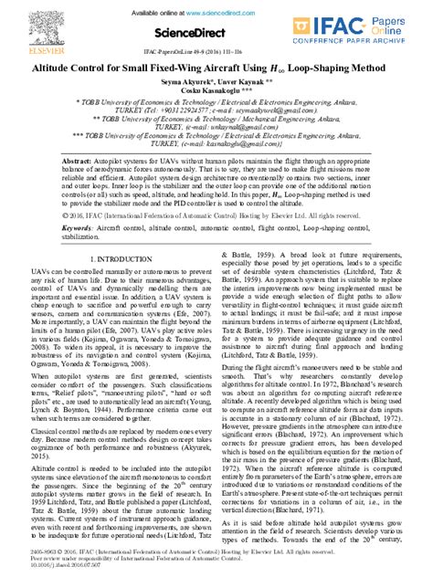 Pdf Altitude Control For Small Fixed Wing Aircraft Using Loop Shaping