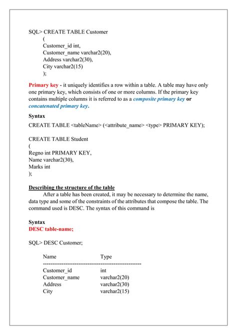 Unit 1 Sql Fundamentalsdocx Sql Commands Used To Create Table Insert Values Display Records