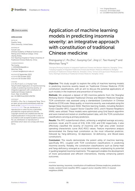 Pdf Application Of Machine Learning Models In Predicting Insomnia