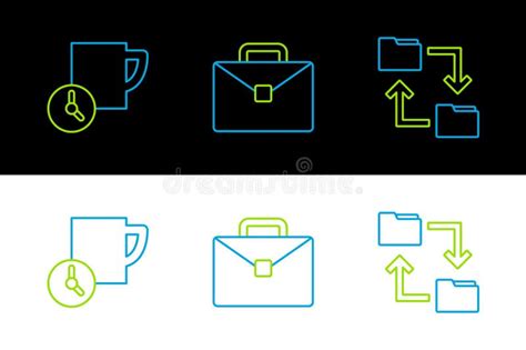 Set Line Cloud Storage Document Folder Time Management And Briefcase Icon Vector Stock Vector