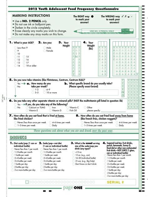 2012 Youth Adolescent Food Frequency Questionnaire Pdf Drink Burrito