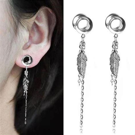 2pcs 스테인레스 스틸 잎 술 귀 플러그 터널 육체 확장 피어싱 귀걸이 드롭 게이지 귀 확장기 바디 쥬얼리바디 쥬얼리 Aliexpress