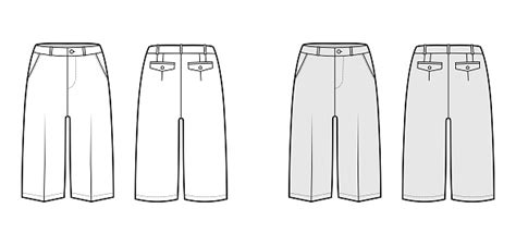 짧은 버뮤다 바지 기술 패션 일러스트 와 무릎 길이 낮은 허리 상승 슬래시 포켓 플랫 워킹 버뮤다에 대한 스톡 벡터 아트 및 기타 이미지 Istock