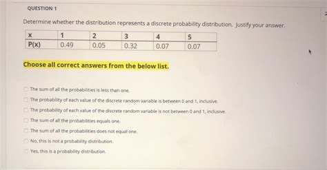 Solved Question 1 Determine Whether The Distribution