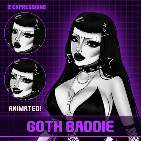 Goth Baddie Animated Pngtuber Ready To Use 2 Expressions