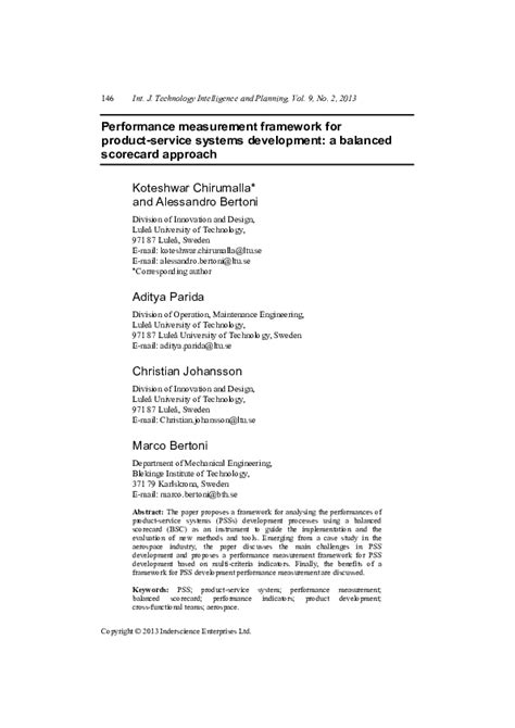 pdf performance measurement framework for product service systems