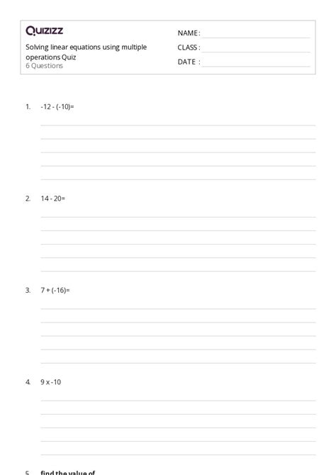 50 Linear Equations Worksheets For 4th Class On Quizizz Free And Printable