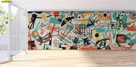 วอลเปเปอร์ลายกราฟิกเพ้นท์สีสำหรับติดผนังบ้านหรือเติมแต่งร้านอาหารและร้านคาเฟ่ โรงงาน วอลเป