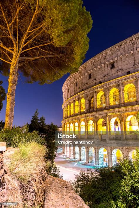 일몰 황혼에 로마 이탈리아의 콜로세움 저녁에 블루 아워 사진입니다 로마에서 세계적으로 유명한 콜로세움 랜드 마크 0명에 대한