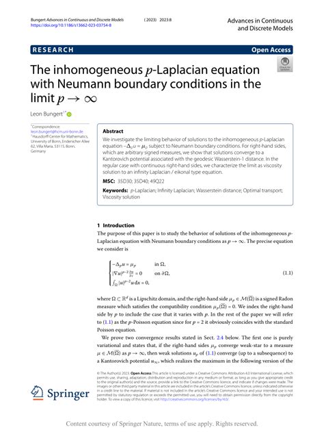 Pdf The Inhomogeneous P Laplacian Equation With Neumann Boundary Conditions In The Limit P→∞