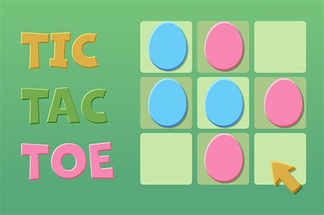 게임 Tictactoe Ui 부활절 테마 색깔의 달걀 카드가 있는 배경 봄 휴가 인쇄 가능한 워크시트 0 및 교차 그리드 0에 대한 스톡 벡터 아트 및 기타 이미지 Istock