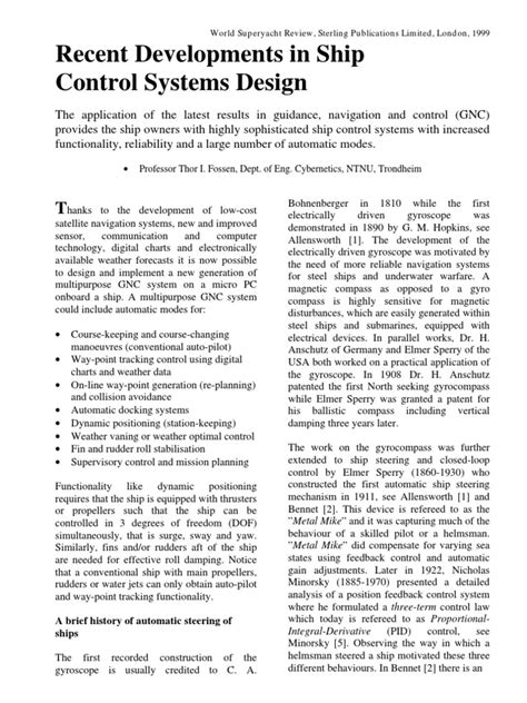 Recent Developments In Ship Control System Design Pdf Gyroscope Feedback