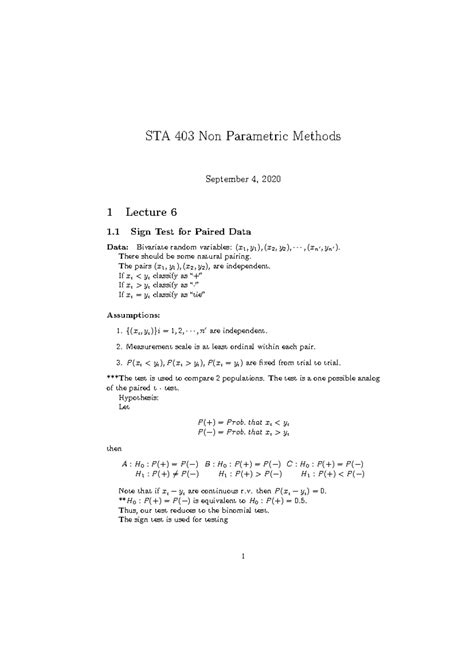 Lec STA Non Parametric Methods STA Non Parametric Methods September