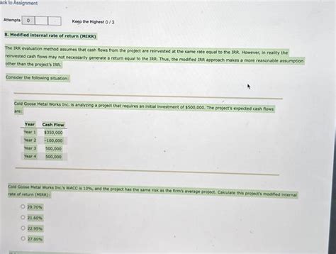 solved the irr evaluation method assumes that cash flows