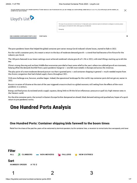 One Hundred Container Ports 2023 Lloyds List Pdf Containerization Port