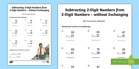 Subtraction No Regrouping Worksheet Aus Maths Resources