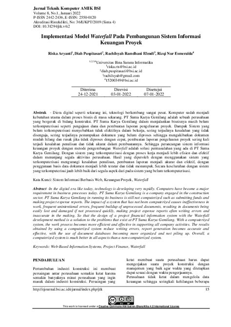 Pdf Implementasi Model Waterfall Pada Pembangunan Sistem Informasi Keuangan Proyek