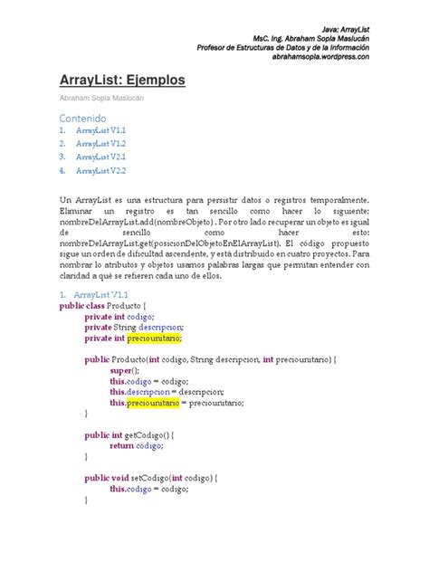 Array List Pdf Java Lenguaje De Programación Gestión De